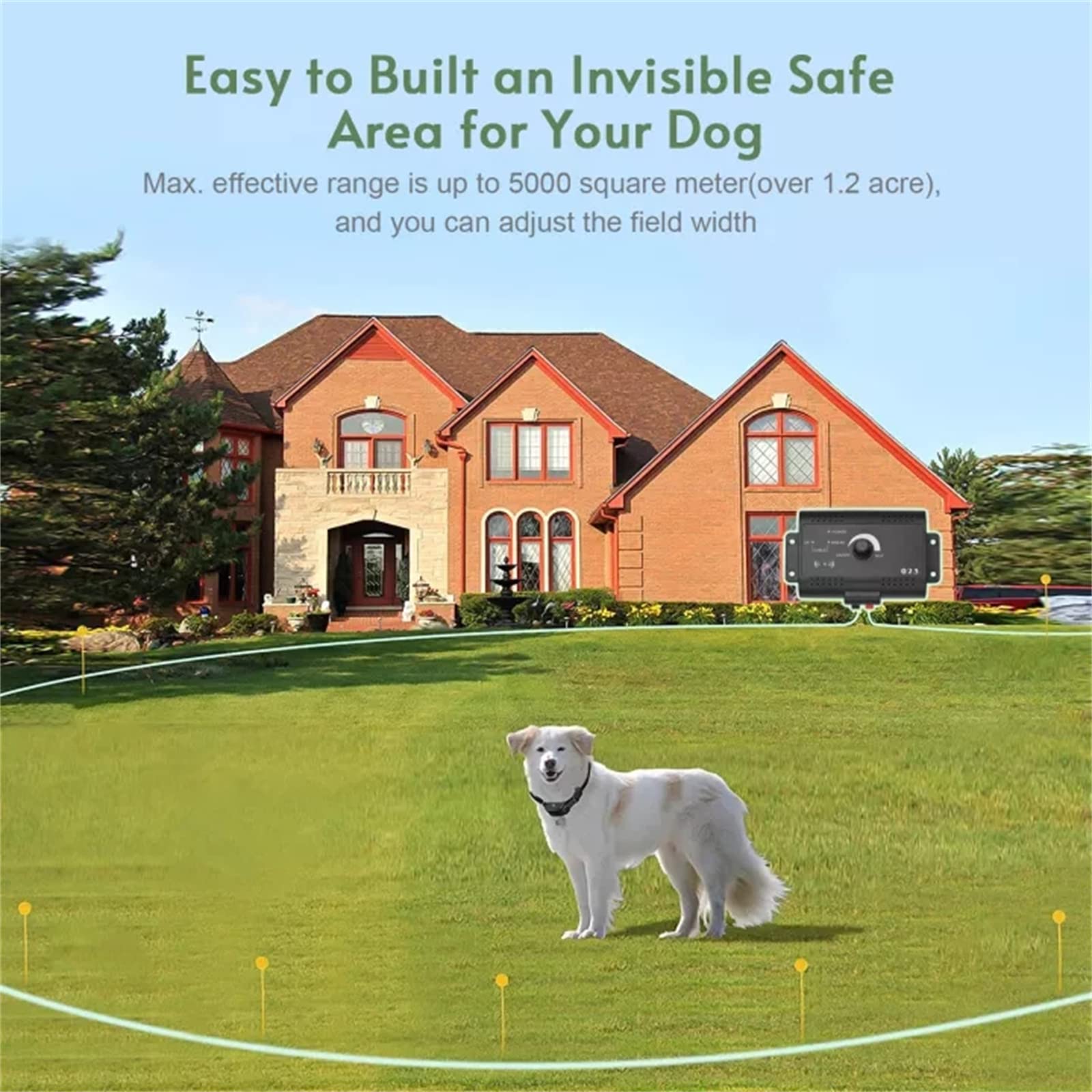 Electric Fence for Dogs Wireless Pet Safe Containment System,with Rechargeable Waterproof Training Collar & 656FT Underground Boundary Wire,Covers up to 1.2 Acre,Suitable for Small,Medium,Large Dogs,