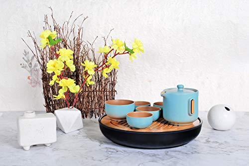 Hinomaru Collection Oriental Kung Fu Table Service Round Serving Tea Tray Bamboo Drip Pan Melamine Base Reservoir Tea Ceremony Accessories (Black)