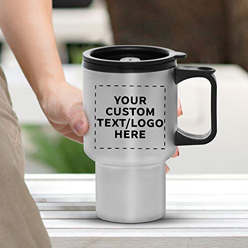Personalized 14oz Travel Mugs Stainless Steel - 10 Pack - Custom Text, Logo - Stainless Steel