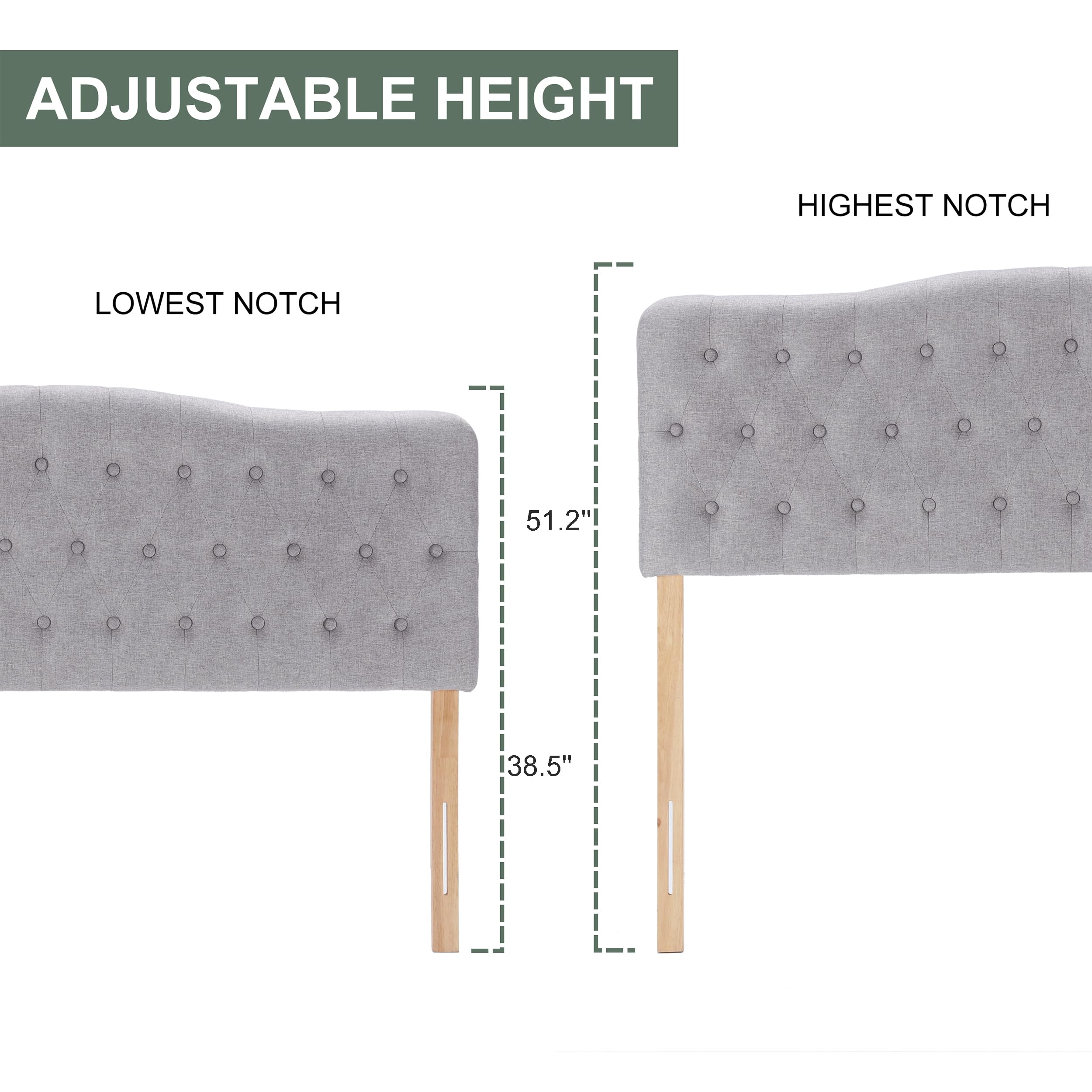 Iroomy Upholstered Queen Headboard, Button Diamond Tufted Headboard with Adjustable Height and Solid Wood Leg, Linen Fabric Padded Headboard for Queen Size Bed, Mordern Head Board, Grey