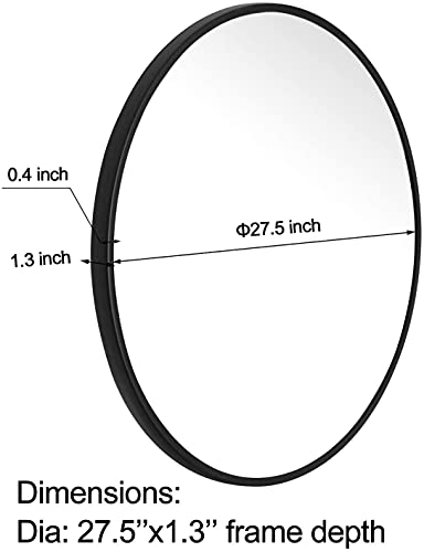 HofferRuffer Round Mirror, Circle Hanging Mirror, Metal Frame Wall Mounted Mirror for Home Bedroom, Bathroom, Washroom, Living Room, Entryways (Black, 27.6)