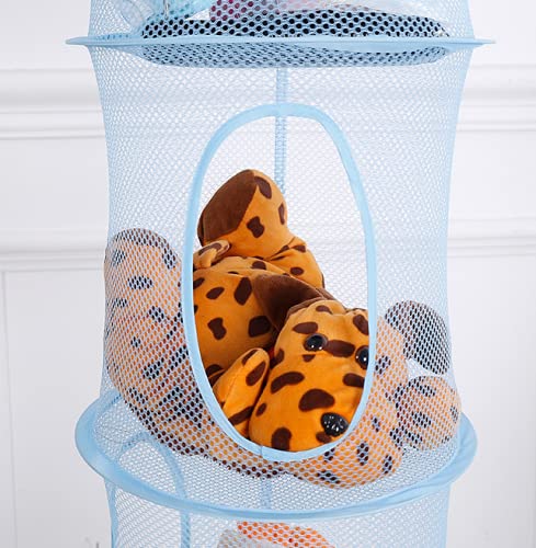 4 Tier Storage Organizer,43 1/2 x12 Inch Hanging Mesh Storage Basket with 2 Inch Screw-in Hooks,Folding Basket for Toys or Store Gloves,Shawls, Hats and Mittens, Attaches Easily to Any Rod (Blue)