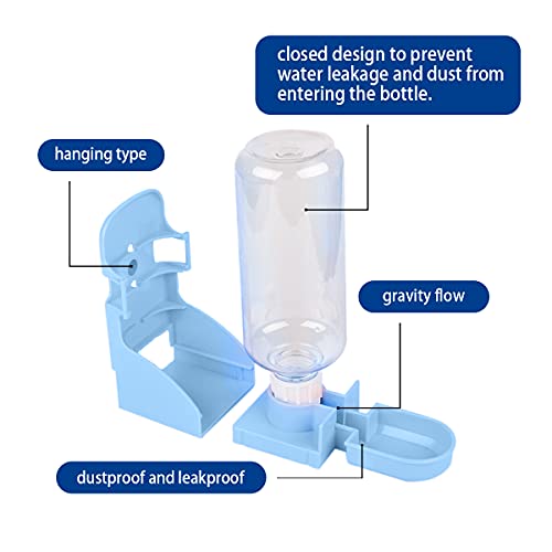 chenming Rabbit Water Bottle,17oz Hanging Automatic Small Animal Water Bottle Bowl,Pet Cage Suspended Automatic Water Dispenser for Rabbits Hamsters Chinchillas Hedgehogs Ferrets (Blue)