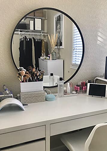 HofferRuffer Round Mirror, Circle Hanging Mirror, Metal Frame Wall Mounted Mirror for Home Bedroom, Bathroom, Washroom, Living Room, Entryways (Black, 27.6)