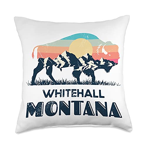 Whitehall, MT Vintage Montana Souvenirs Whitehall Montana Vintage Hiking Bison Nature Throw Pillow, 18x18, Multicolor