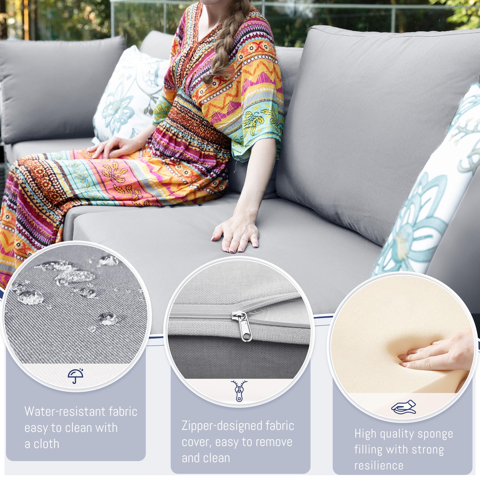BULEXYARD Grey PE Wicker Patio Furniture Sectional Conversation Sofa Set with 43" Propane/Natural Gas Fire Pit Table, Large Size High Back Outdoor Furniture Set with Fireplace(13Pcs, Light Grey)