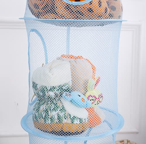 4 Tier Storage Organizer,43 1/2 x12 Inch Hanging Mesh Storage Basket with 2 Inch Screw-in Hooks,Folding Basket for Toys or Store Gloves,Shawls, Hats and Mittens, Attaches Easily to Any Rod (Blue)