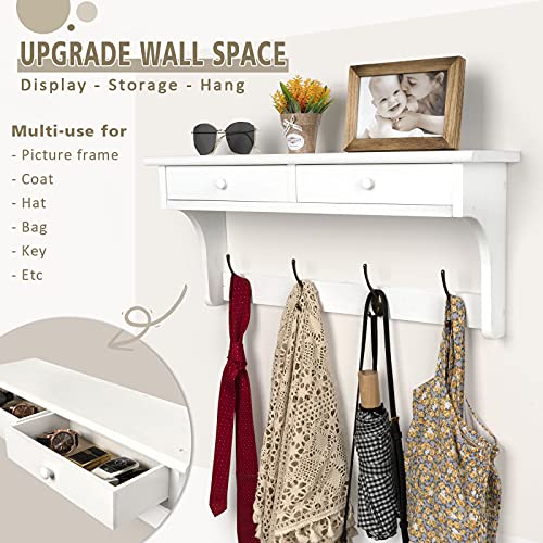 Emfogo Coat Hooks Wall Mounted, 23'' Rustic Wood Coat Rack Wall Mount Shelf with Hooks, Farmhouse Wall Coat Rack with Shelf & Vintage Coat Hook for Entryway, Mudroom, Bedroom, Kitchen, Bathroom