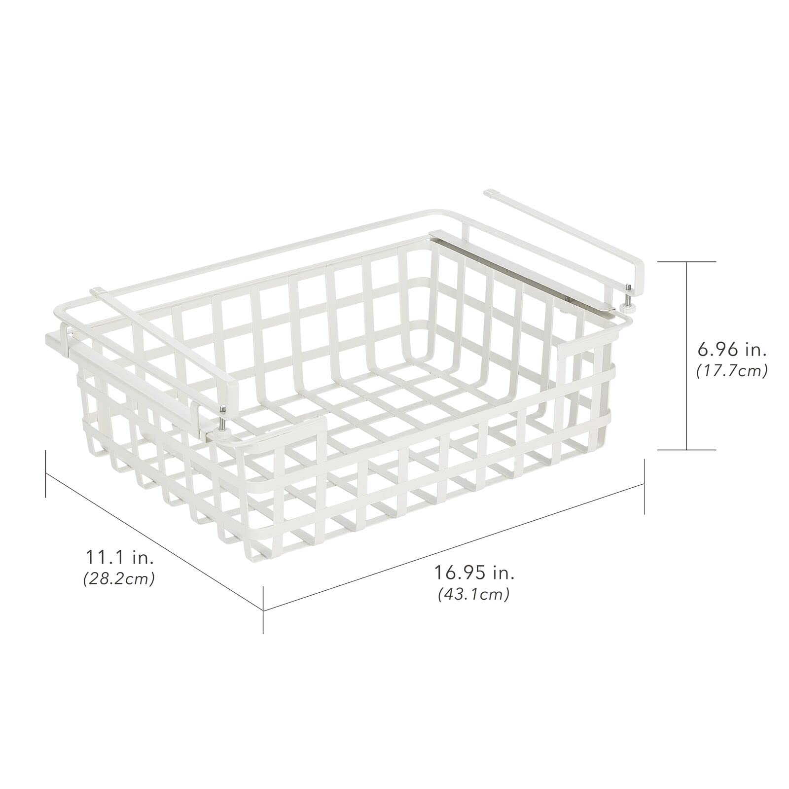 mDesign Nate Home by Nate Berkus Sliding Under Shelf Hanging Pull Out Organizer | Metal Wire Basket Organizer for Kitchen Cabinets or Pantry Shelves from mDesign - Set of 2, Matte White