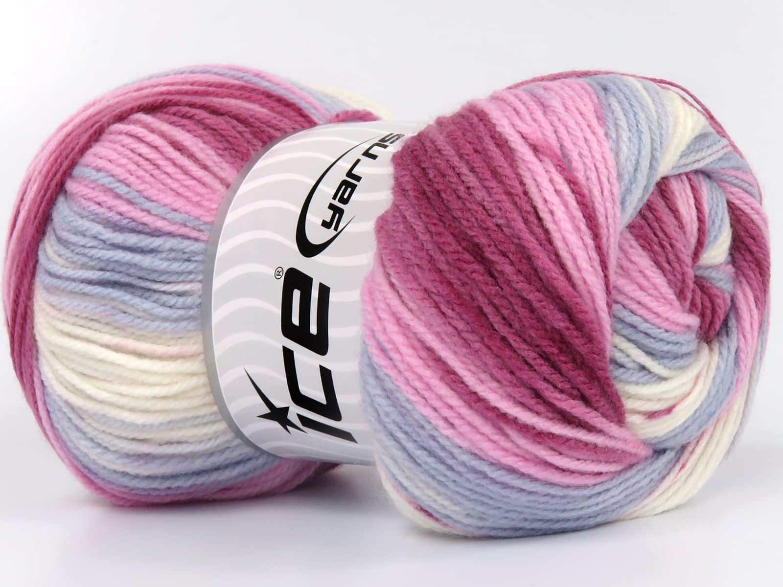 Lot of 4 x 100gr Skeins Ice Yarns Baby Batik Yarn Pink Shades Light Blue Shades White