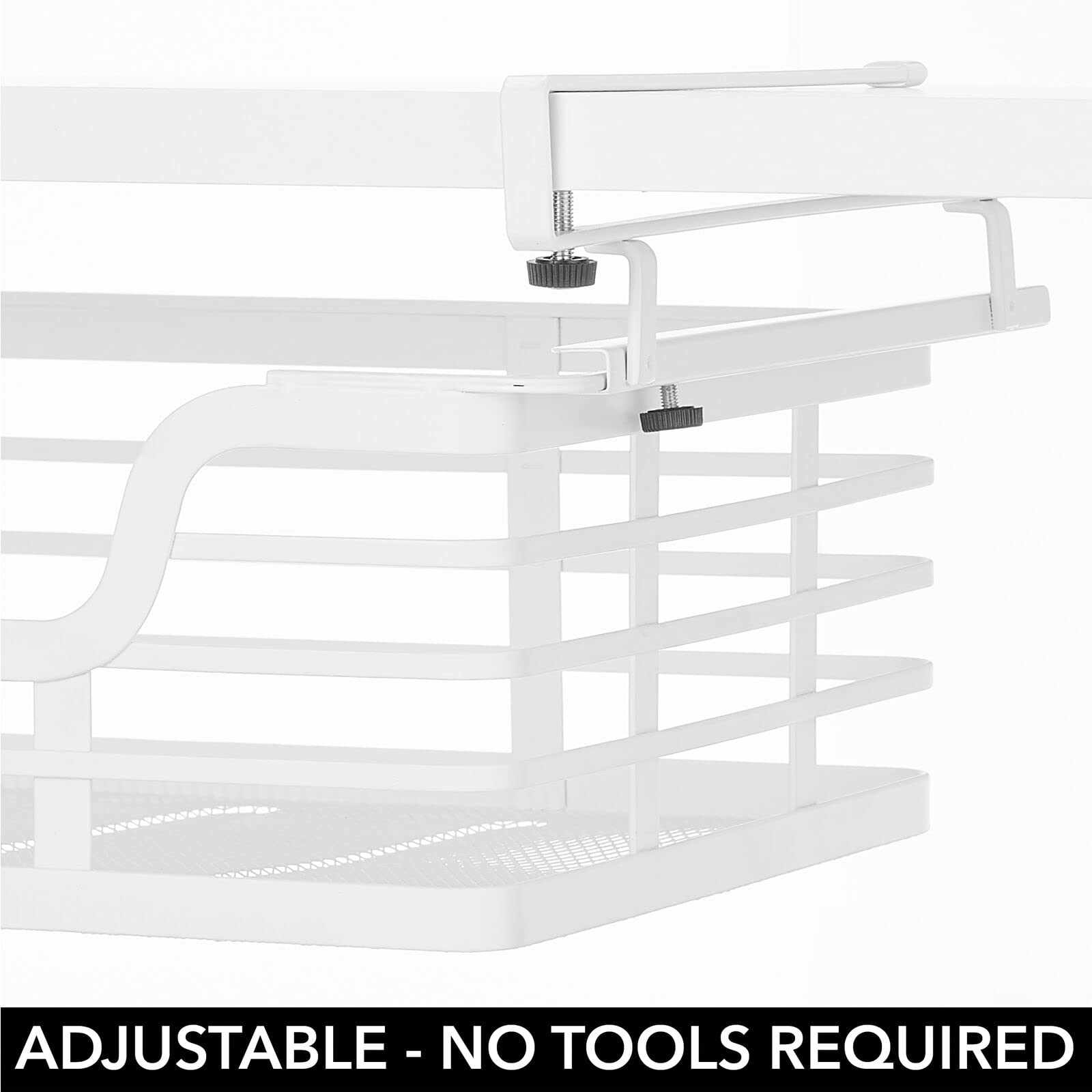 mDesign Metal Wire Wide Under Shelf Storage Baskets for Kitchen Pantry, Closet, Hanging Pull Out Shelving Bin, Sliding Hanger Rack for Bread, Canned Goods, Food, 2 Pack, Matte White/Natural