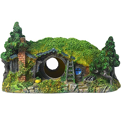 Aquarium Decorations - Hobbit Fish Tank Decorations Reptile House Hidden Hole Landscaping for Aquarium and Reptiles Decorations Mini Garden Decorating Two Sizes (S)