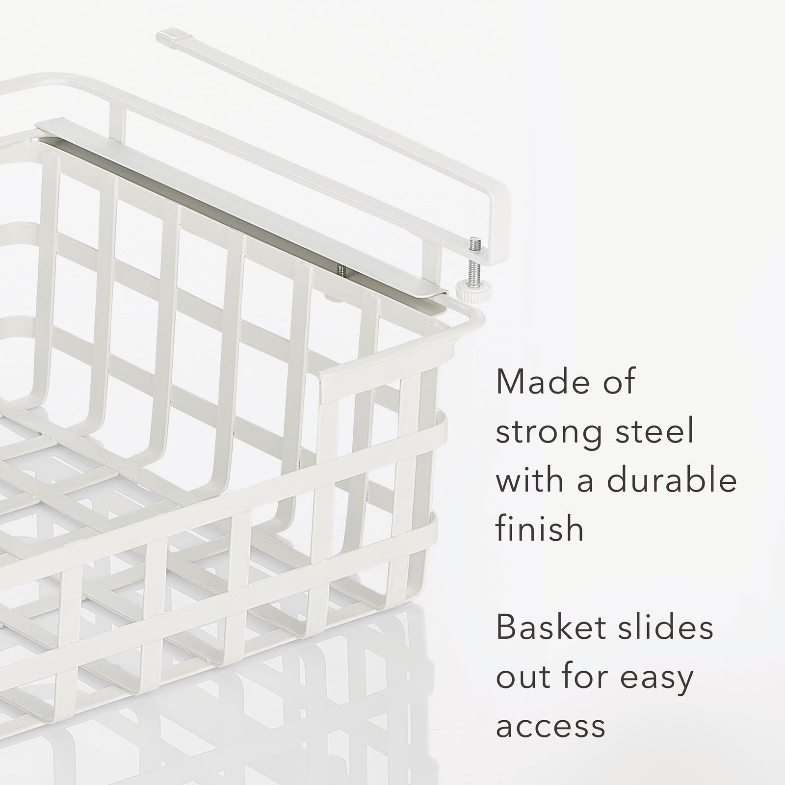 mDesign Nate Home by Nate Berkus Sliding Under Shelf Hanging Pull Out Organizer | Metal Wire Basket Organizer for Kitchen Cabinets or Pantry Shelves from mDesign - Set of 2, Matte White