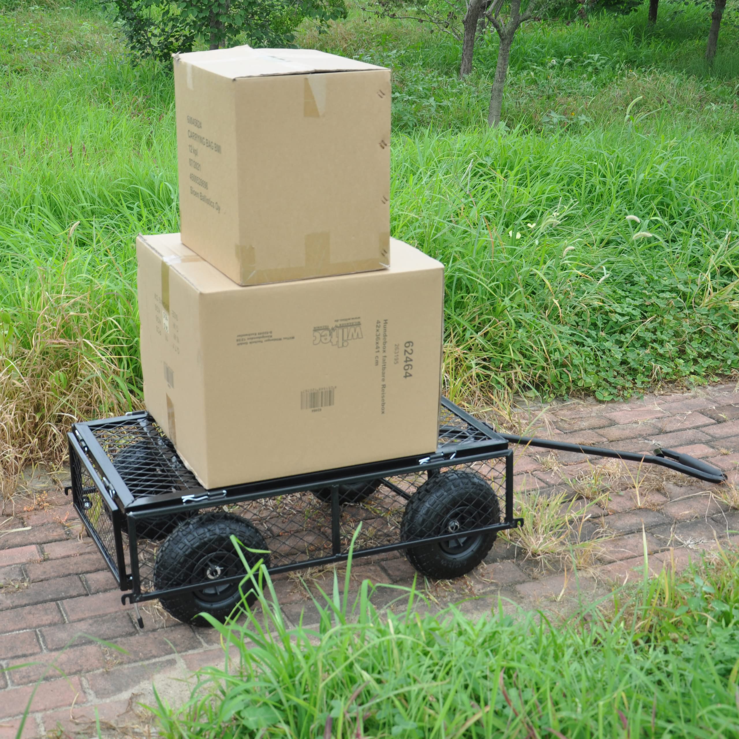 HJRTFLXC Garden Cart Utility Wagon with Removable Sides Tools cart Wheel Barrow Capacity Mesh Steel Can be Used in Farms, Warehouses, etc. (Black)