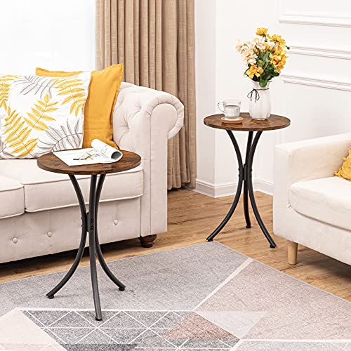 HOOBRO Side Tables, Set of 2 Round End Table, Industrial Sofa Couch Table, X Base Home Decor Accent Table for Small Space in Living Room, Bedroom and Balcony, Stable Metal Frame, Rustic Brown BF06BZ01