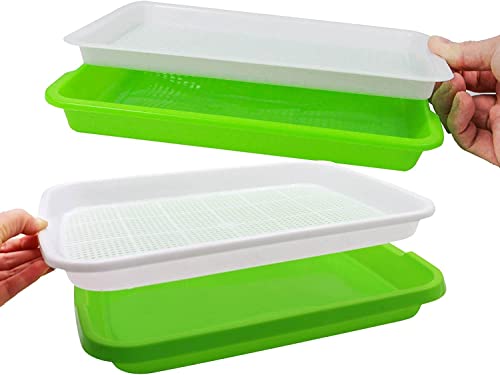 QHC KOCK 6-Pack Seed Sprouter Tray BPA Free PP Soil-Free Big Capacity Healthy Wheatgrass Grower Sprouting Container Kit Wheatgrass Cat Grass Seedling Planting Storaging Trays for Garden Home Office