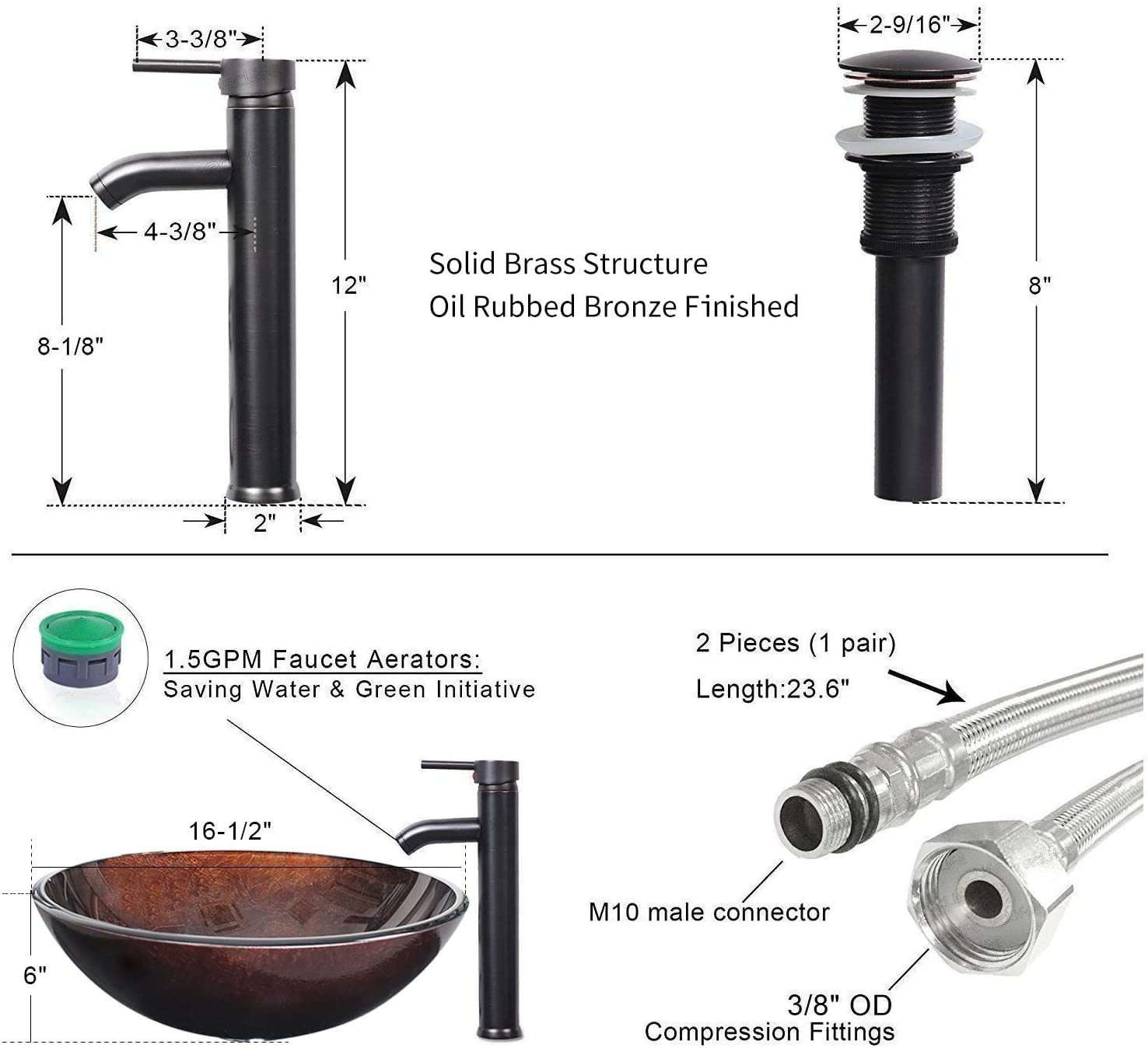 UEV 24" Antique Bathroom Vanity, Dark Brown Bathroom Vanity Set with Sink Combo, Iron Wood Bathroom Cabinet with Adjustable Water Temperature Faucet (A09)