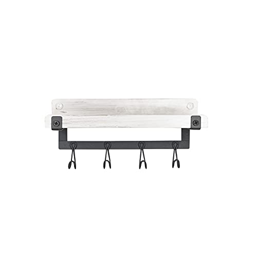 Spectrum Diversified Rowan Wall Mount Wood Valet & Hook Station for Entryway Storage and Organization, White Wash/Industrial Gray