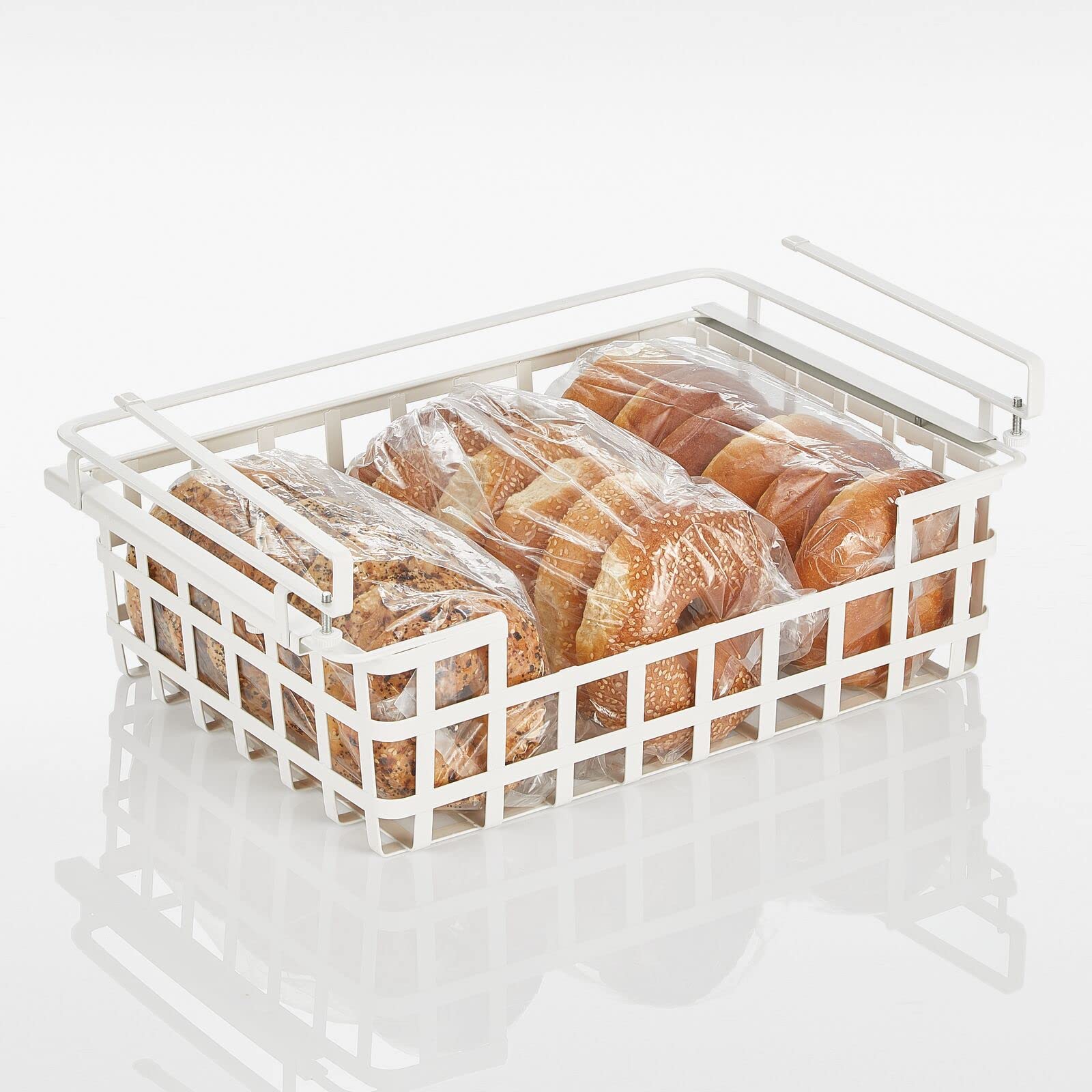 mDesign Nate Home by Nate Berkus Sliding Under Shelf Hanging Pull Out Organizer | Metal Wire Basket Organizer for Kitchen Cabinets or Pantry Shelves from mDesign - Set of 2, Matte White