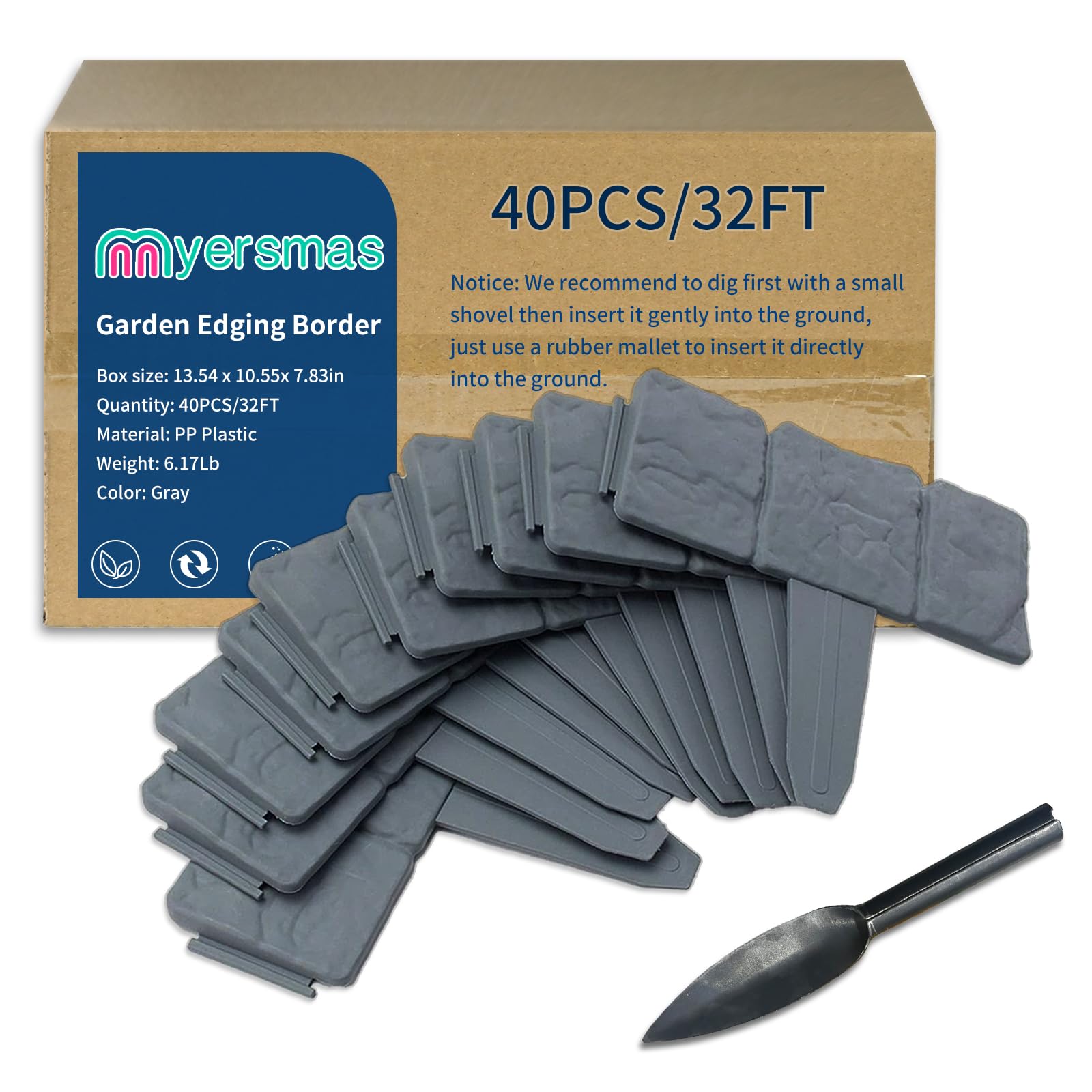 Garden Edging Border, 32ft Landscaping Border Edging for Flower Bed Edging Borders, Garden Landscape Edging Borders for Flower Bed, Garden Borders and Edging for Landscaping (Gray, 40 PCS)
