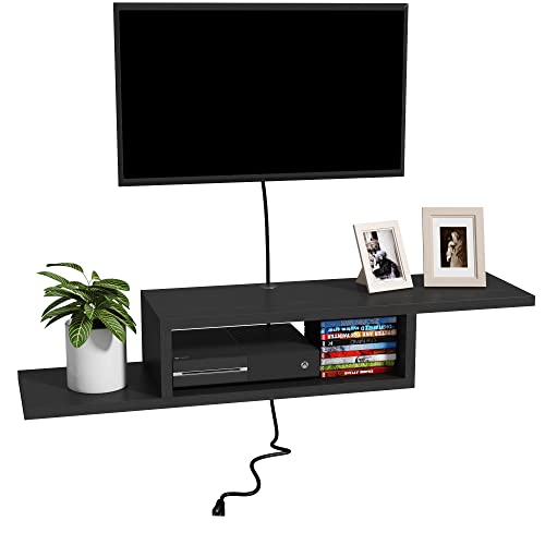 ChooChoo Floating TV Stand Shelf, Wall Mount Entertainment Center Media Console for Living Room, Bedroom, Black