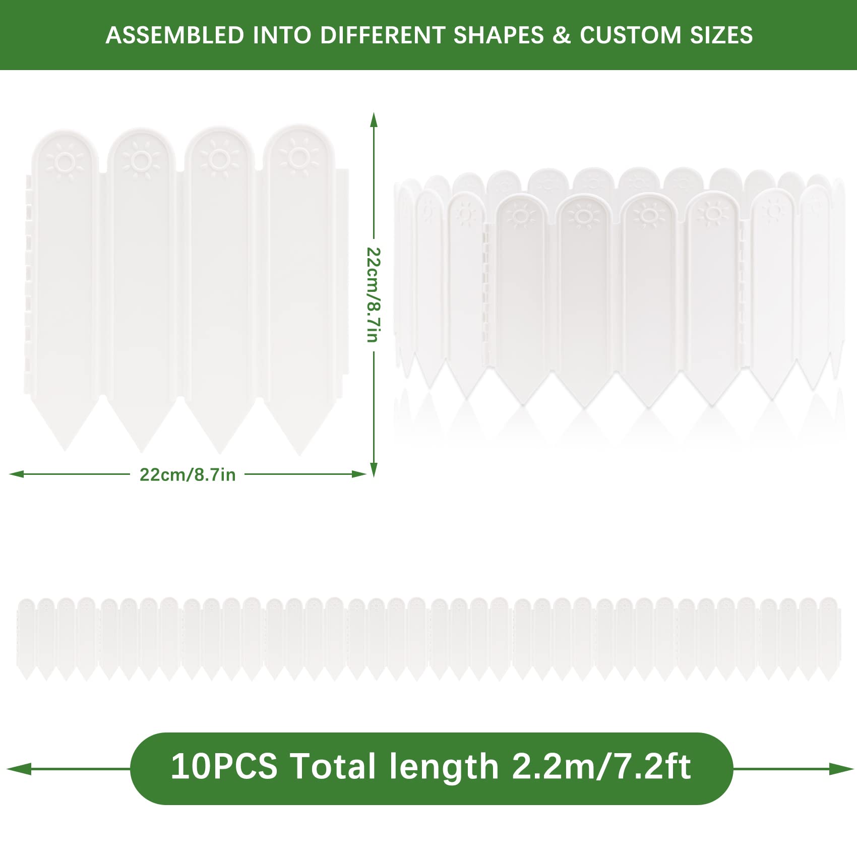 EEOCWF 10PCS White Garden Edging Borders, 8.66"X8.66" Plastic Garden Landscape Edging, 7.2ft Interlocking Decorative Garden Fences Edging, Lawn Edge Flower Bed Border for DIY Patio Walkways Yard