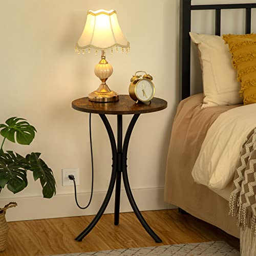 HOOBRO Side Tables, Set of 2 Round End Table, Industrial Sofa Couch Table, X Base Home Decor Accent Table for Small Space in Living Room, Bedroom and Balcony, Stable Metal Frame, Rustic Brown BF06BZ01