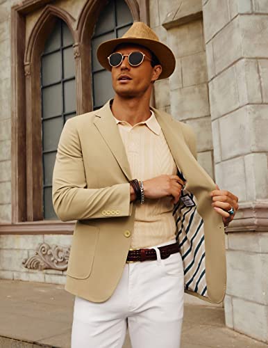 PJ PAUL JONES Men Casual Sport Coat Lightweight 2 Button Regular Fit Blazer Notch Collar Suit Jacket Stretch Performance Sportcoat Khaki