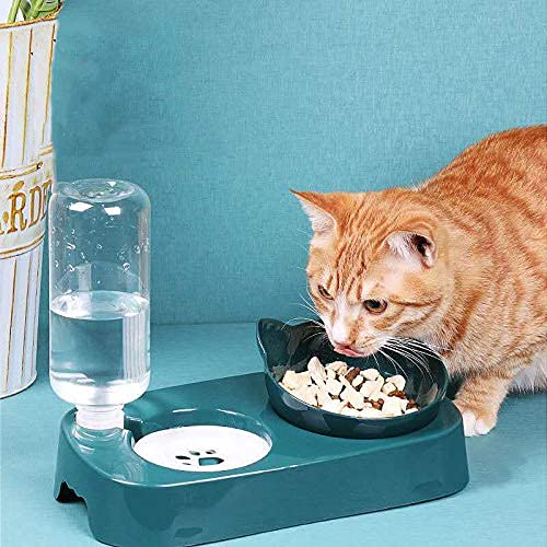 Aebor Gravity Water Bowl Cat Dog，Anti Wet cat Dog Mouth pad/Anti-Slip Base, Pet Automatic Water Dispenser with Detachable Bowl and 500ml Water Bottle, Pet Feeder for Small Medium Size Dog Cat (Green)