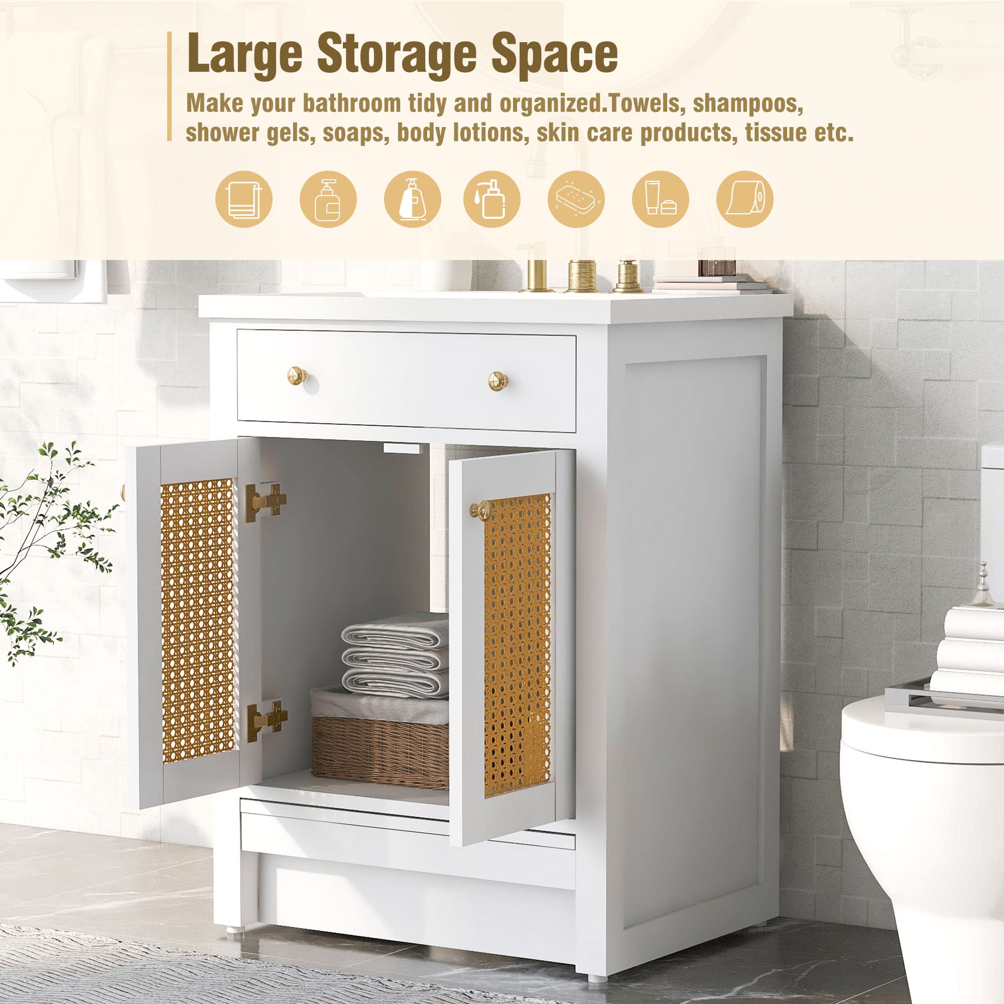 Legendstone 24 Inches Bathroom Vanity Sink Set, Bathroom Vanity Cabinet with Countertop and Pull-Out footrest, Small Bath Vanity with Sink