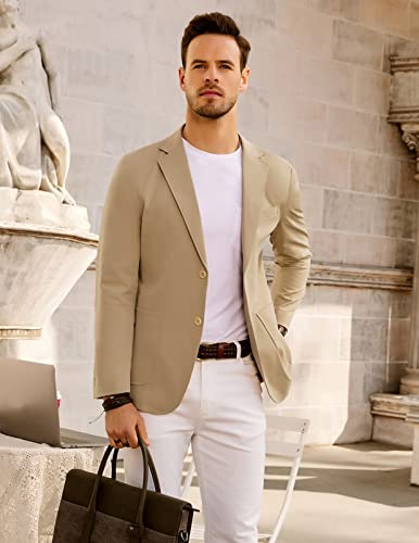 PJ PAUL JONES Men Casual Sport Coat Lightweight 2 Button Regular Fit Blazer Notch Collar Suit Jacket Stretch Performance Sportcoat Khaki