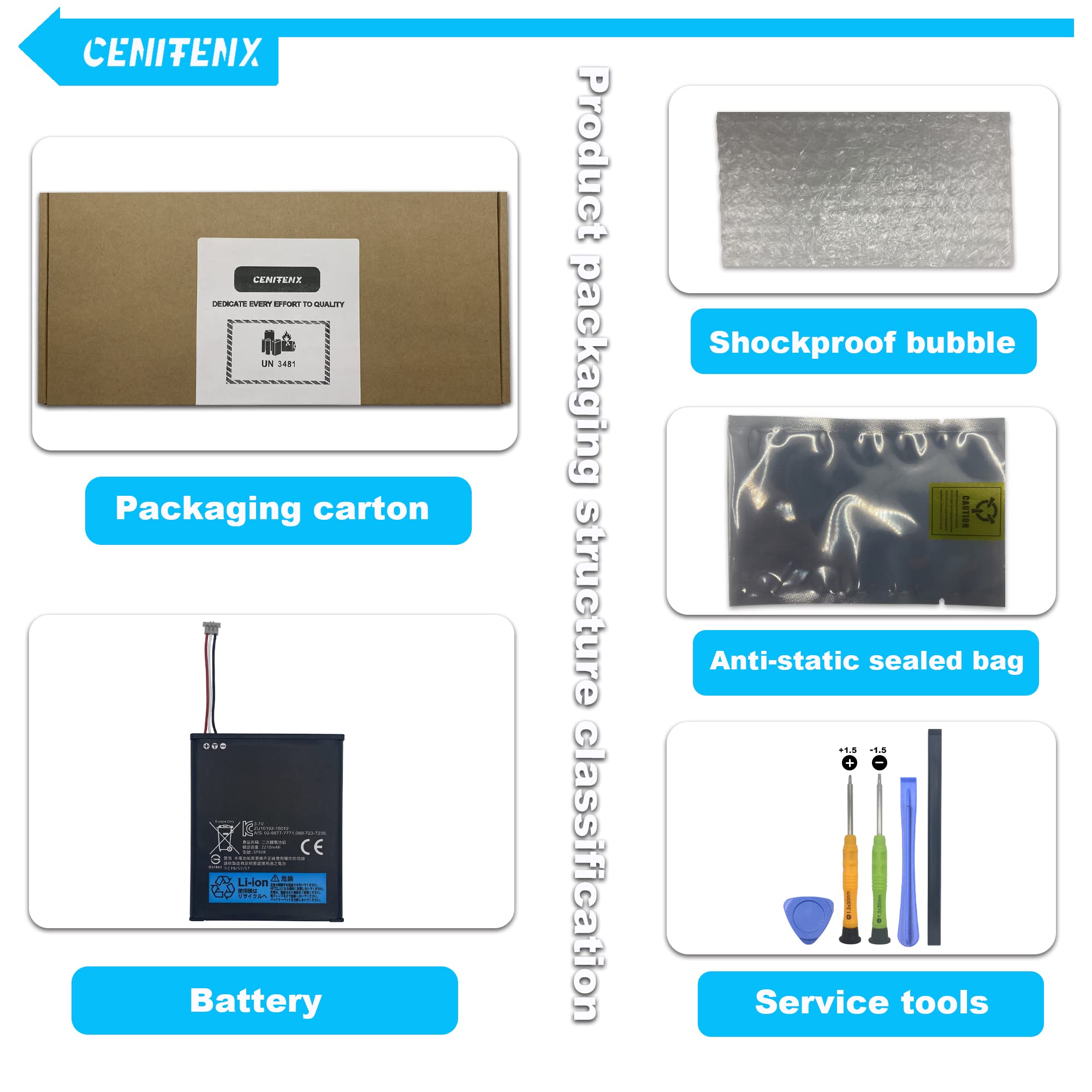 CENIFENX SP86R 3.7V 2210mAh Battery Replacement for Sony Playstation PS Vita PCH-2000 PCH-2007 Battery, with Repair Tool Kit