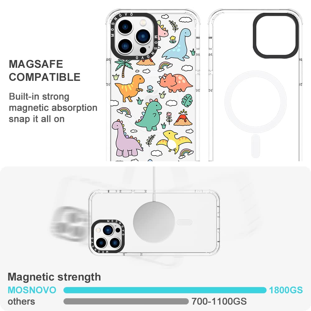 MOSNOVO Case for iPhone 13 Pro Max, [Compatible with Magsafe] [Buffertech 6.6ft Military-Grade Drop Protection] [Anti Peel Off Tech] Clear Phone Case Design - Dinosaur Land