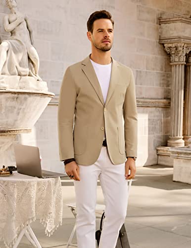 PJ PAUL JONES Men Casual Sport Coat Lightweight 2 Button Regular Fit Blazer Notch Collar Suit Jacket Stretch Performance Sportcoat Khaki