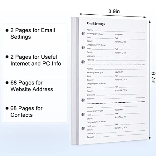Password Address Book Refill Pages for 6-Ring Refillable Binder Password Address Notebook Replacement Page with 6 Holes 3.9″x 6.7″