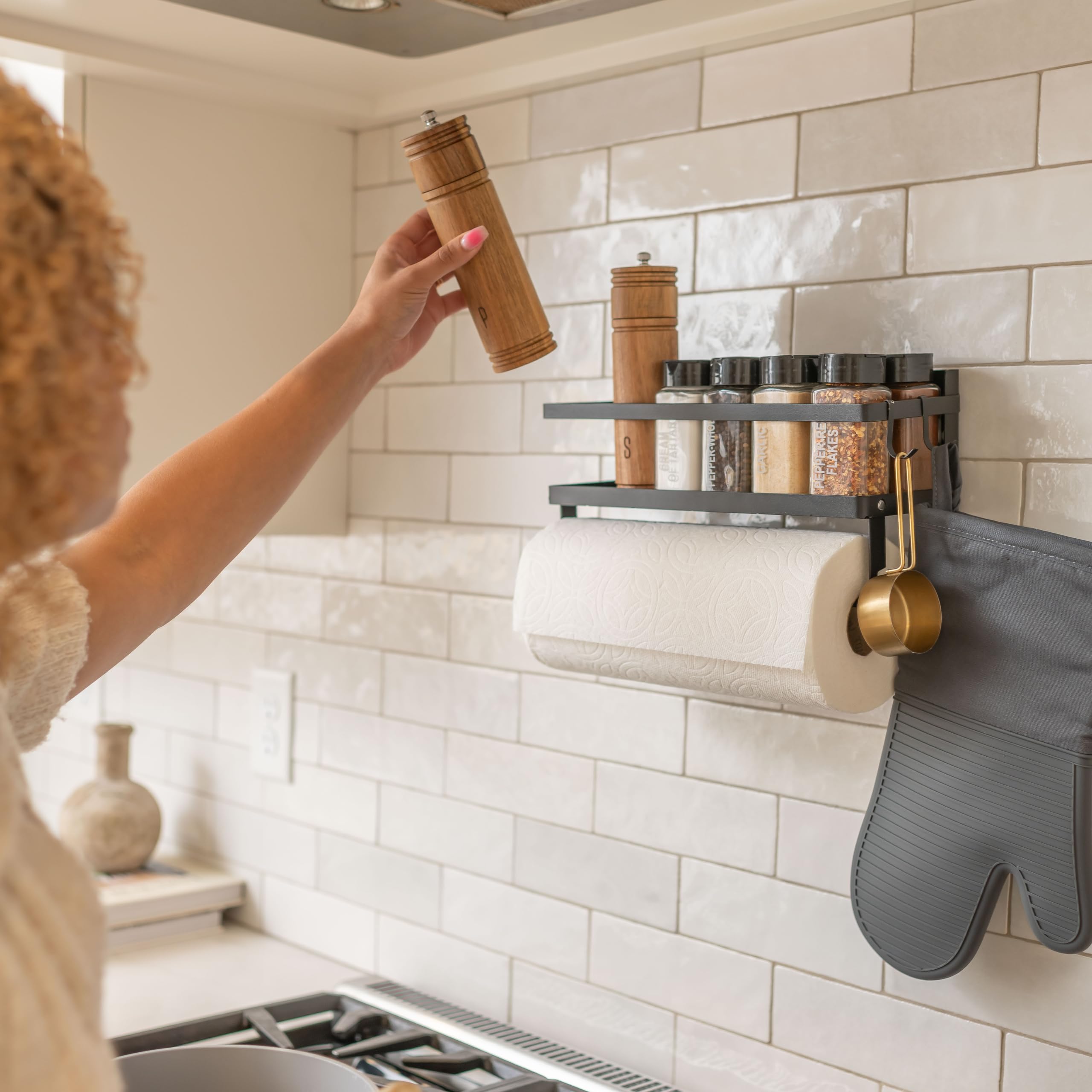 Magnetic Spice Racks for Refrigerator- Spice Rack Organizer with Iron Paper Towel Holder