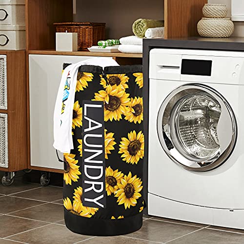 Black Sunflowers Laundry Bag Backpack Bags Mesh Wash Laundry Bags Dirty Clothes Organizer for College,Travel,Camp,Dorm Essentials