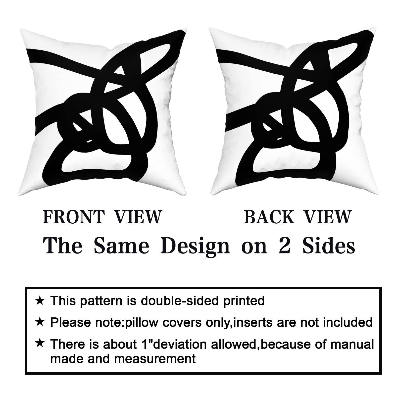 Kawani Black and White Pillow Covers 20X20 in Abstract Modern Graffiti Art Line Decorative Couch Pillow Cases with Zipper Set of 2 Boho Home Decor for Living Room Bedroom Bed Cushion Outdoor