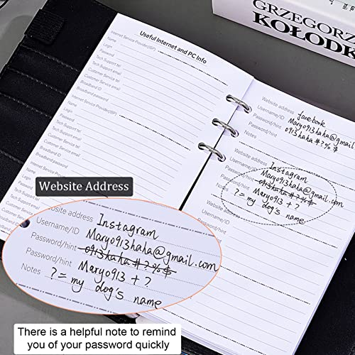 Password Address Book Refill Pages for 6-Ring Refillable Binder Password Address Notebook Replacement Page with 6 Holes 3.9″x 6.7″