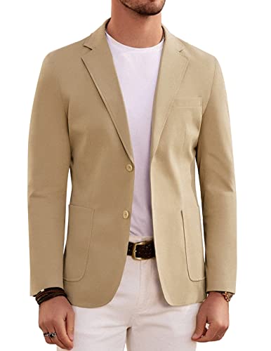 PJ PAUL JONES Men Casual Sport Coat Lightweight 2 Button Regular Fit Blazer Notch Collar Suit Jacket Stretch Performance Sportcoat Khaki