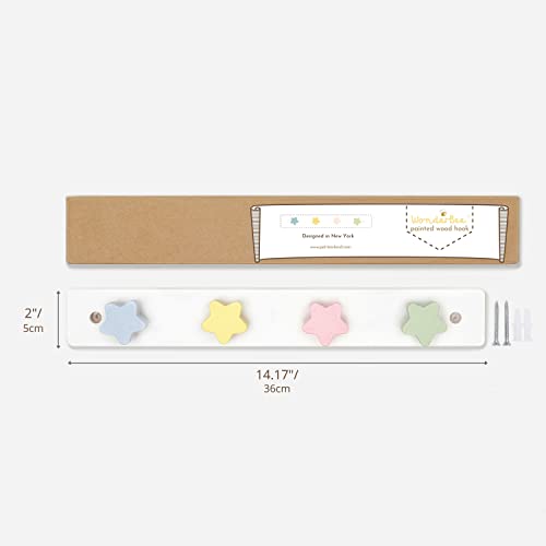 WONDERBEE Kids Coat Rack Wall Mount | Kids Wall Hooks for Backpacks, Towels and Coats | Mounted 14" Wall Hanger | Decorative for Kid's Bedroom, Playroom, Bathroom | Classic White