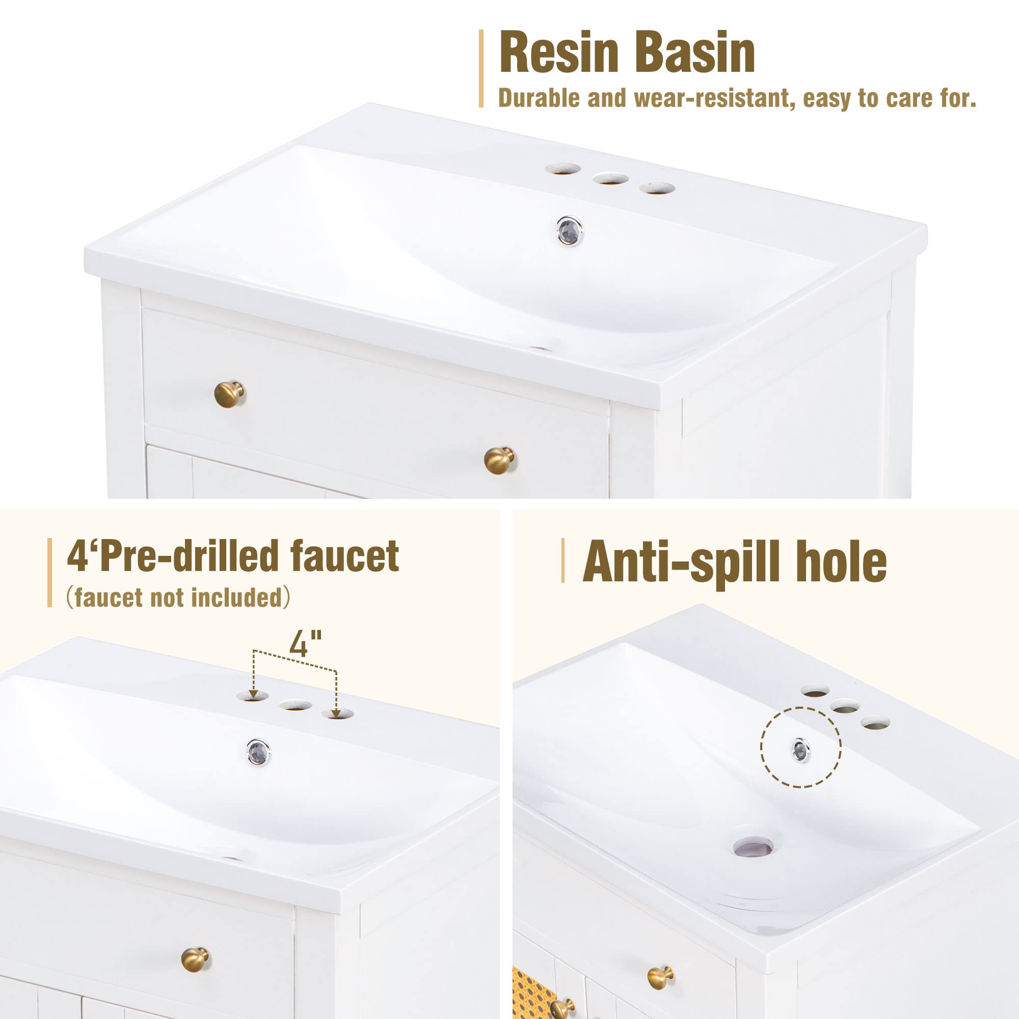 Legendstone 24 Inches Bathroom Vanity Sink Set, Bathroom Vanity Cabinet with Countertop and Pull-Out footrest, Small Bath Vanity with Sink