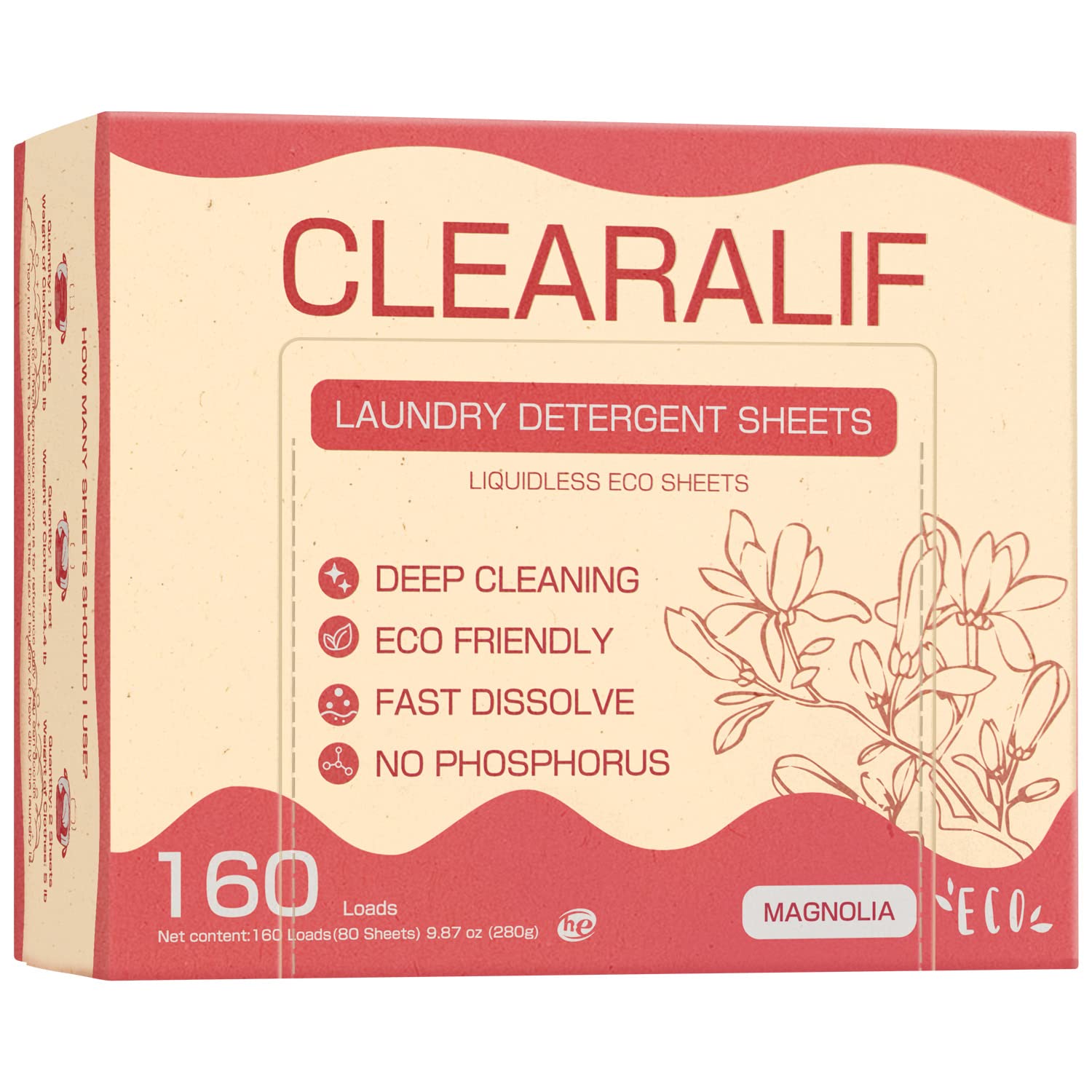 Laundry Detergent Sheets Up to 160 Loads, Magnolia - Great For Travel,Apartments, Dorms,CLEARALIF Laundry Detergent Strips Eco Friendly & Hypoallergenic - 80 Sheets