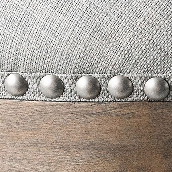 Maven Lane Adrien 26 Inch Counter Height Upholstered Backless Saddle Barstool in Reclaimed Oak Finish with Ash Grey Fabric Cushion Seat, Set of 3