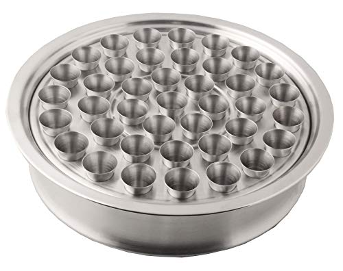 Communion Ware Holy Wine Serving Tray with A Lid & A Stacking Bread Plate with A Lid + 40 Cups - Stainless Steel (Matte)