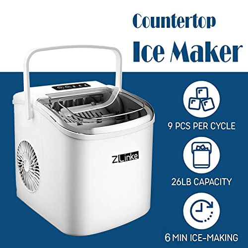 Countertop Ice Maker Machine, 6 Mins 9 Bullet Ice, 26.5lbs/24Hrs, Portable Ice Maker Machine with Self-Cleaning, Ice Scoop, and Basket (Pink)