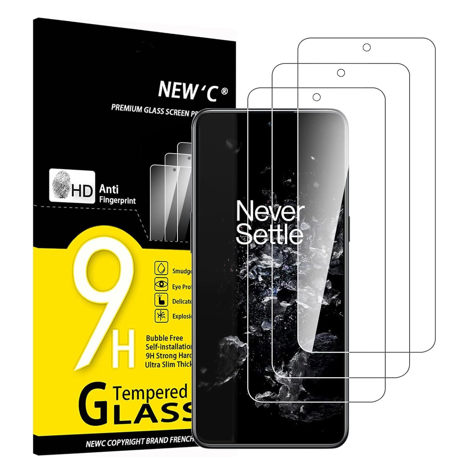NEW'C 3 Pack Designed for OnePlus 10T 5G (6.7") Screen Protector Tempered Glass, Anti Scratch, Bubble Free, Ultra Resista