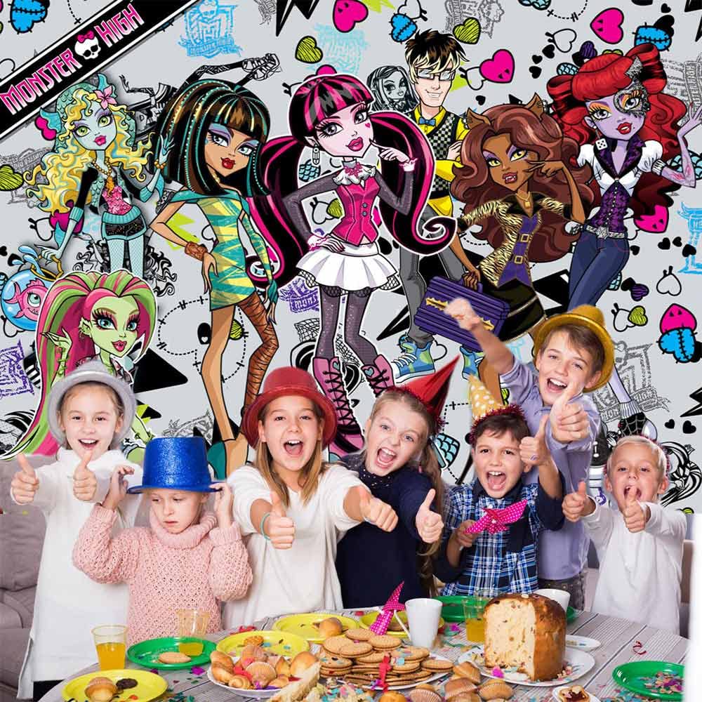 Monster High School Backdrop Wall Banner Decorating Kit Birthday Party Supplies Grils Birthday Decoration for Kids Background Banner 7x5Ft
