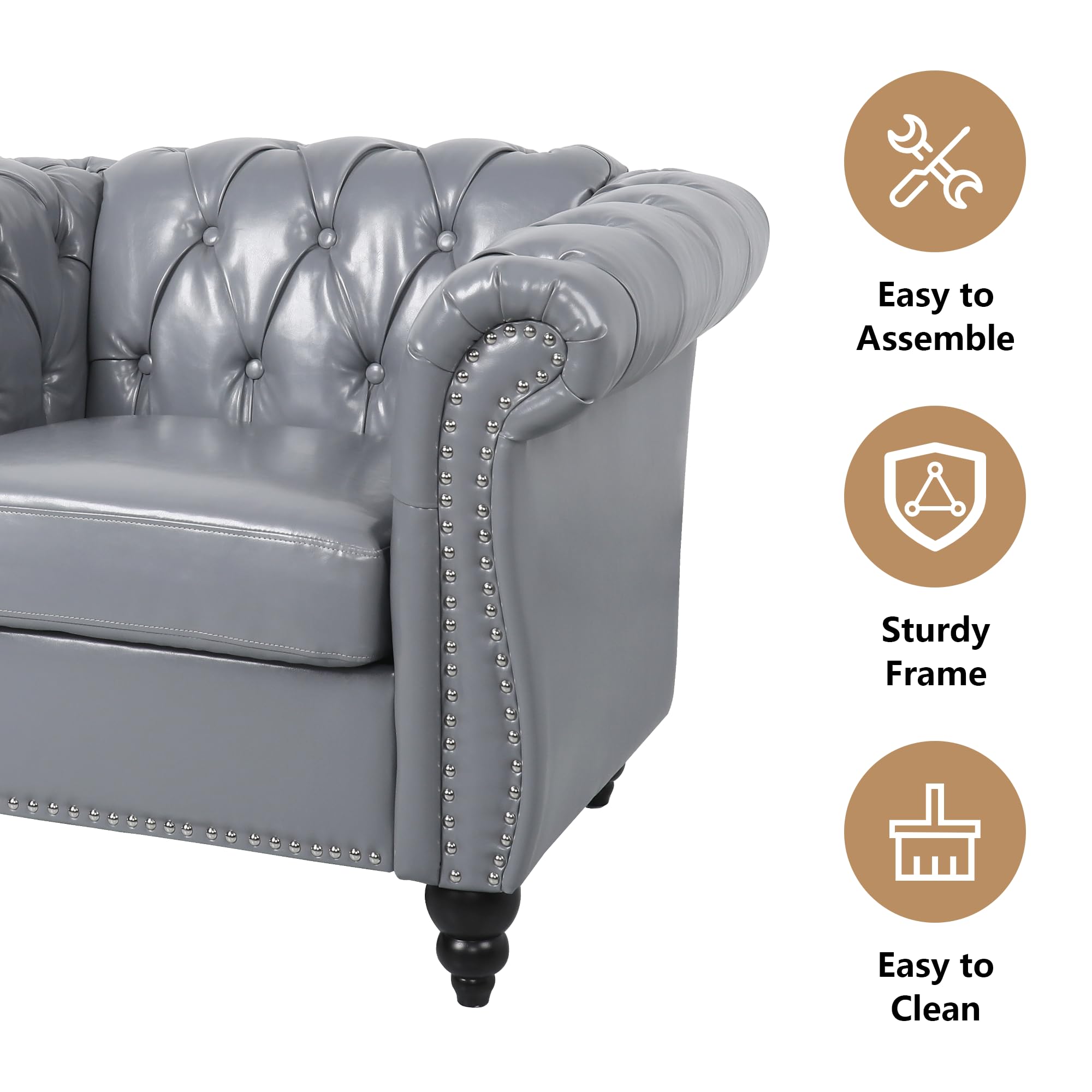 QHITTY Accent Sofa, Chesterfield Loveseat Modern Leather Couch Upholstered Sofa with Tufted Back for Living Room Furniture (Grey)