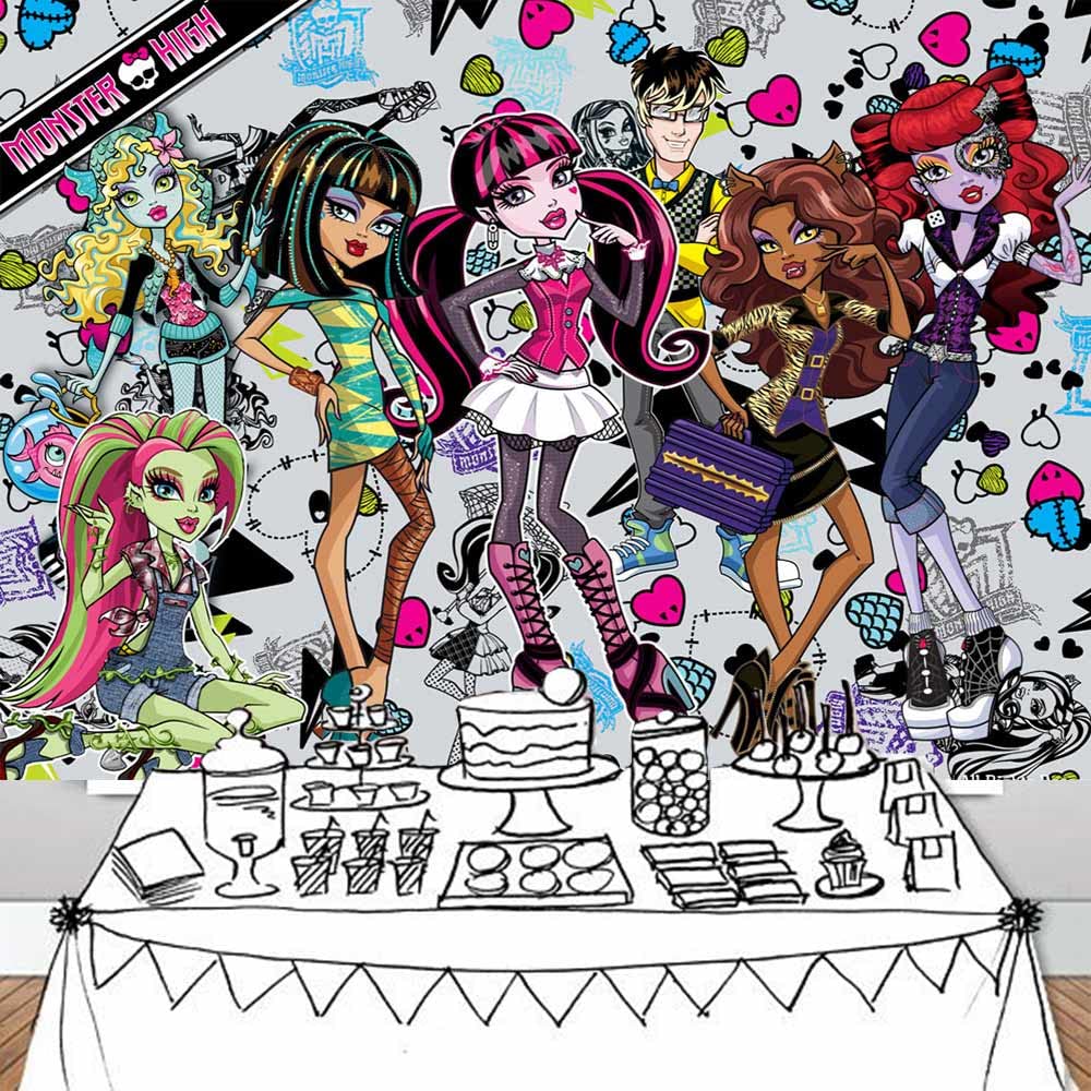Monster High School Backdrop Wall Banner Decorating Kit Birthday Party Supplies Grils Birthday Decoration for Kids Background Banner 7x5Ft